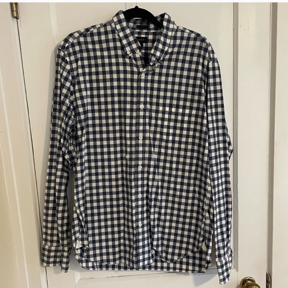 J. Crew | Shirts | J Crew Gingham Blue Check Slim Flex Button Down ...